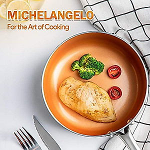 MICHELANGELO Copper Cookware Set 5 Piece, Ultra Nonstick Pots and Pans Copper with Ceramic Interior, Copper Nonstick Cookware Set, Ceramic Pot and Pans Set, Copper Pots and Pans, Copper Pots Set -5Pcs