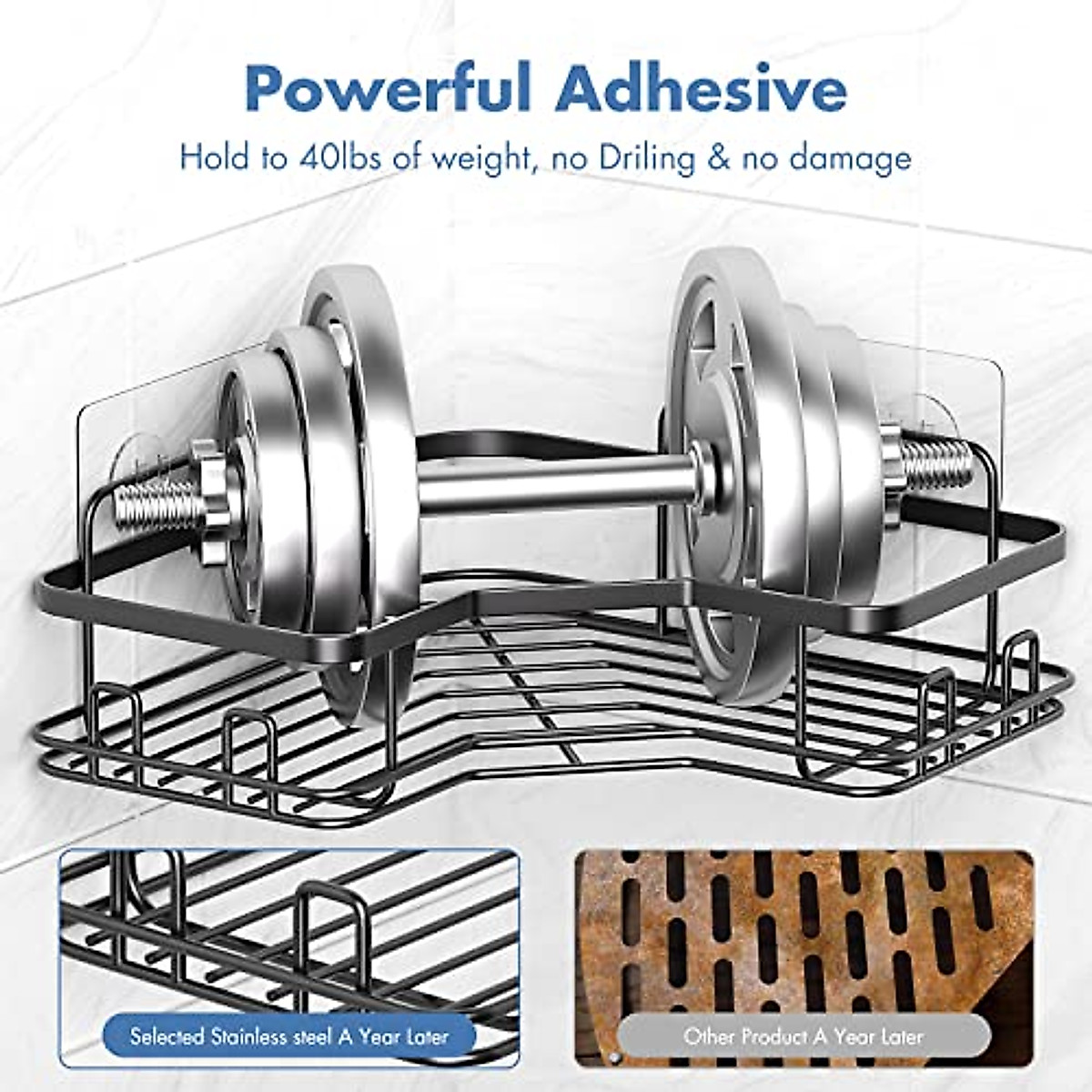 Corner Shower Caddy, 5-Pack Adhesive Shower Organizer, Shower Shelves for Inside Shower, Bathroom Organizer No Drilling with 2 Soap Holder,1 Toothbrush Holder,Rustproof Shower Rack Storage Accessories