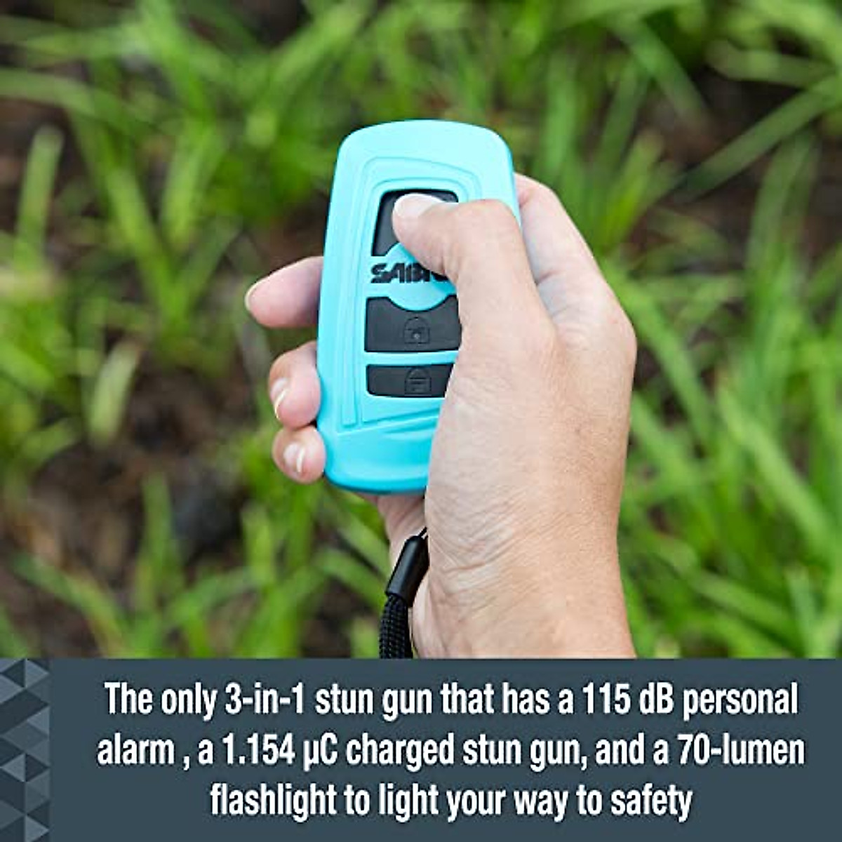 SABRE Compact Stun Gun, Flashlight & Personal Alarm –Rechargeable 3-in-1 Personal Safety Tool w/ Wrist Strap for Quick Access