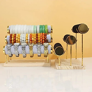 RJ Displays-Grey Velvet 3 Layer Detachable Wood Gold Hardware Jewelry Holder Organizer Display Stand Velvet Bracelet Display Stand. Comes with Micro Fiber Jewelry Cleaning/Polishing Cloth
