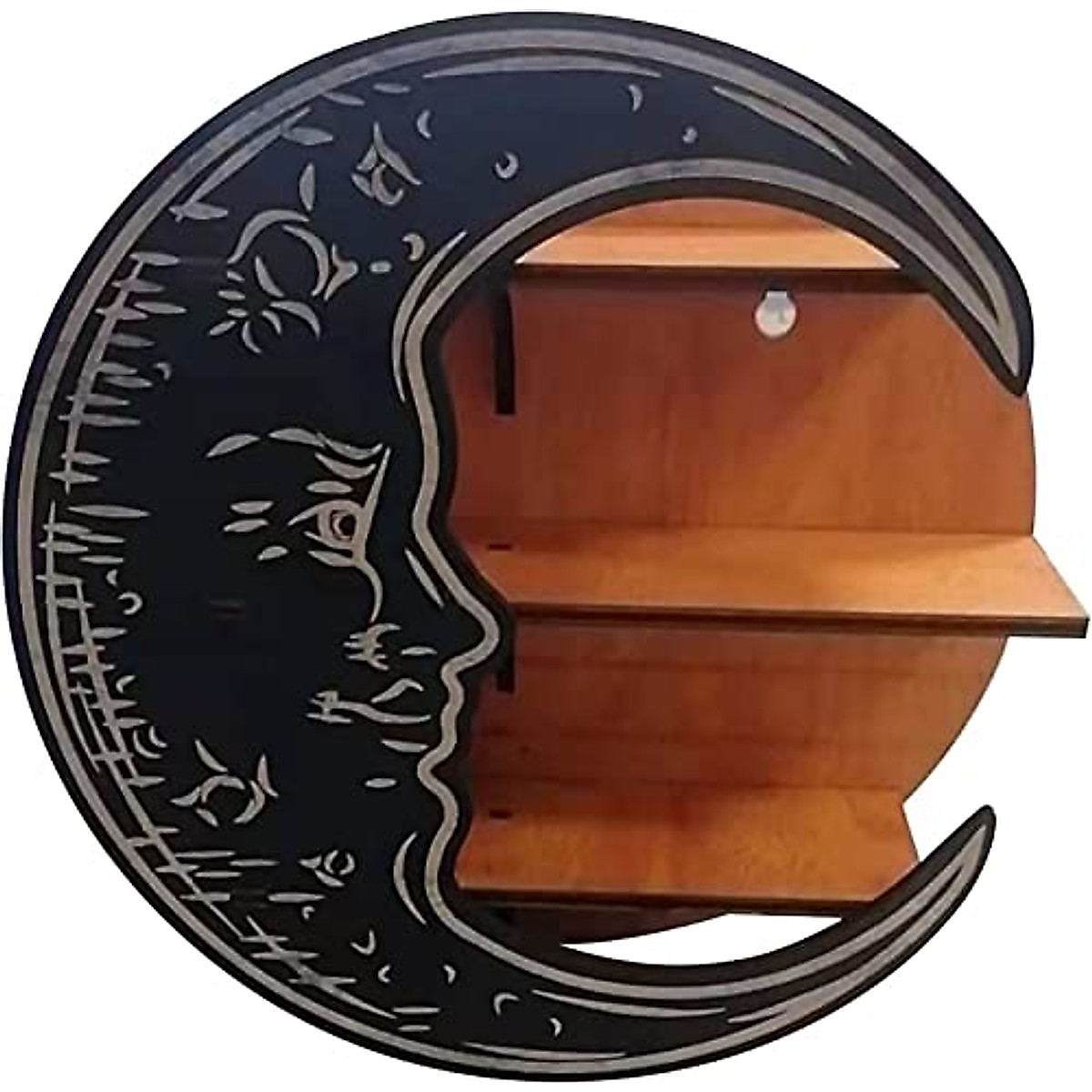 Moon Crystal Storage Rack Wall Mount Decorative 10x10 Inch, Wooden Floating Shelf Swing Mount Living Room Bedroom Bathroom Kitchen, Wood Crescent-Oil Rack,Black