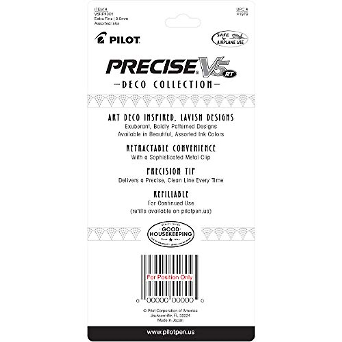 PILOT Precise V5 RT Deco Collection Refillable & Retractable Liquid Ink Rolling Ball Pens, Extra Fine Point (0.5mm) Black/Blue/Red/Green Inks, 4-Pack (41978)