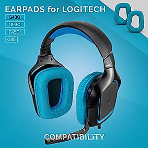 BRAINWAVZ Upgraded Earpads for Logitech G35 G930 G430 F450 Headphones - Made with Premium Vegan Leather, Genuine Memory Foam, Improves Comfort, Sound Isolation Ear Pads (Turquoise)