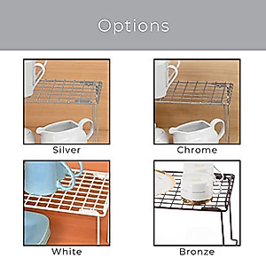 Smart Design Stacking Cabinet Shelf Rack - Set of 6 - Extra Large 22 x 10 Inch - Steel Metal Wire - Cupboard, Plate, Dish, Counter and Pantry Organizer Organization - Kitchen - White