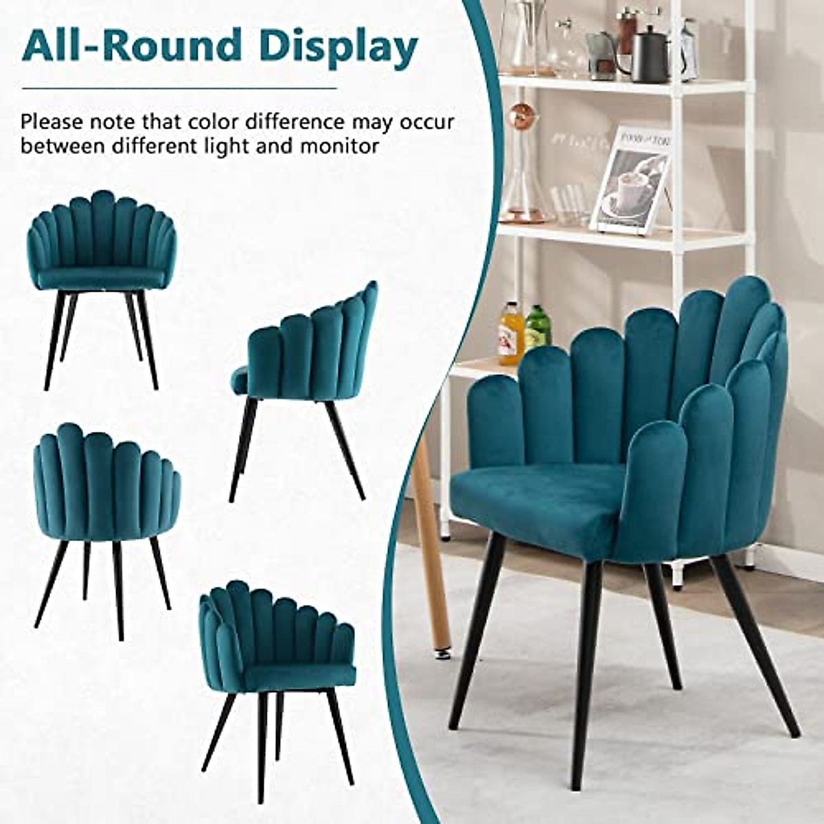 Giantex Modern Mid-Century Dining Chair - Cute Velvet Armchair with 16” High Back, 330lb Capacity, Accent Upholstered Arm Dining Chairs for Bedroom, Living Room, Small Space, Teal Blue