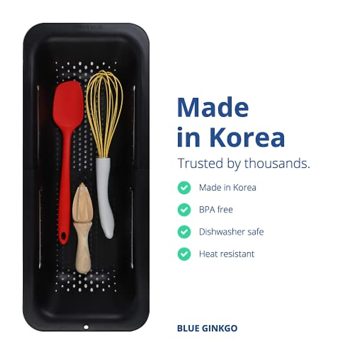 BLUE GINKGO Over the Sink Colander Strainer Basket - Wash Vegetables and Fruits, Drain Cooked Pasta and Dry Dishes - Extendable - New Home Kitchen Essentials (7.9W x 14-19L x 2.75H) - Black