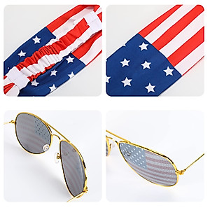 Yahenda 4th of July Shorts Mens USA American Flag Shorts Mens Swim Trunks with Headband Sunglasses Red Blue White Pants(2 X-Large)