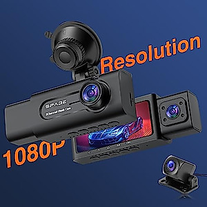 SPADE 3 Channel Dash Cam Front and Rear Inside, 1080P Full HD Dash Camera for Cars, Free 32GB SD Card, 170° Wide Angle, 3.16”IPS Screen, Night Vision, WDR, 24H Parking Mode