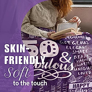 InnoBeta 50th Birthday Gifts for Women Flannel Blanket and Sock, Birthday Gift Basket for Women, Female, Friends, Ideal for Mom, Best Friends, Grandma, Gigi (50"x 65") - 50 & Fabulous