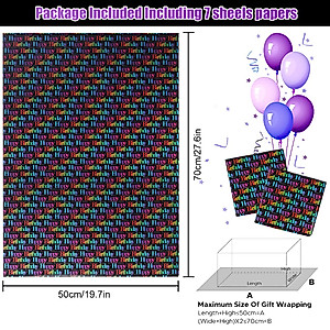 Happy Birthday Wrapping Paper for Girls Boys Kids Women Men, Gradient Color Birthday Wrapping Paper with Cut Lines on Reverse, 7 Sheets Happy Birthday Gift Wrap Folded Flat 20x28 inches