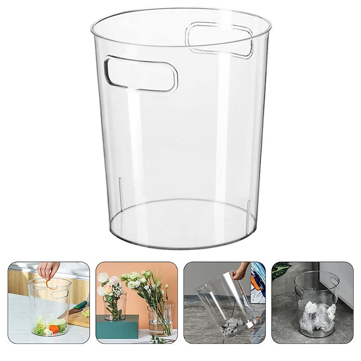 Office Decor Home Trash Container Clear Small Trash Can Wastebasket Plastic Garbage Bucket Container Bin for Bathroom Kitchen Office Bedroom 16.5CM Waste Container Large Storage Bins