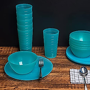 Plastic Dinnerware set, Unbreakable and Reusable Plastic Plate, Bowl and Tumbler | set of 18 Teal