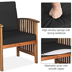 Tangkula Outdoor 4 PCS Acacia Wood Sofa Set w/Water Resistant Cushions, Padded Patio Seating Chat Set w/Coffee Table for Garden, Backyard, Poolside (1, Black)