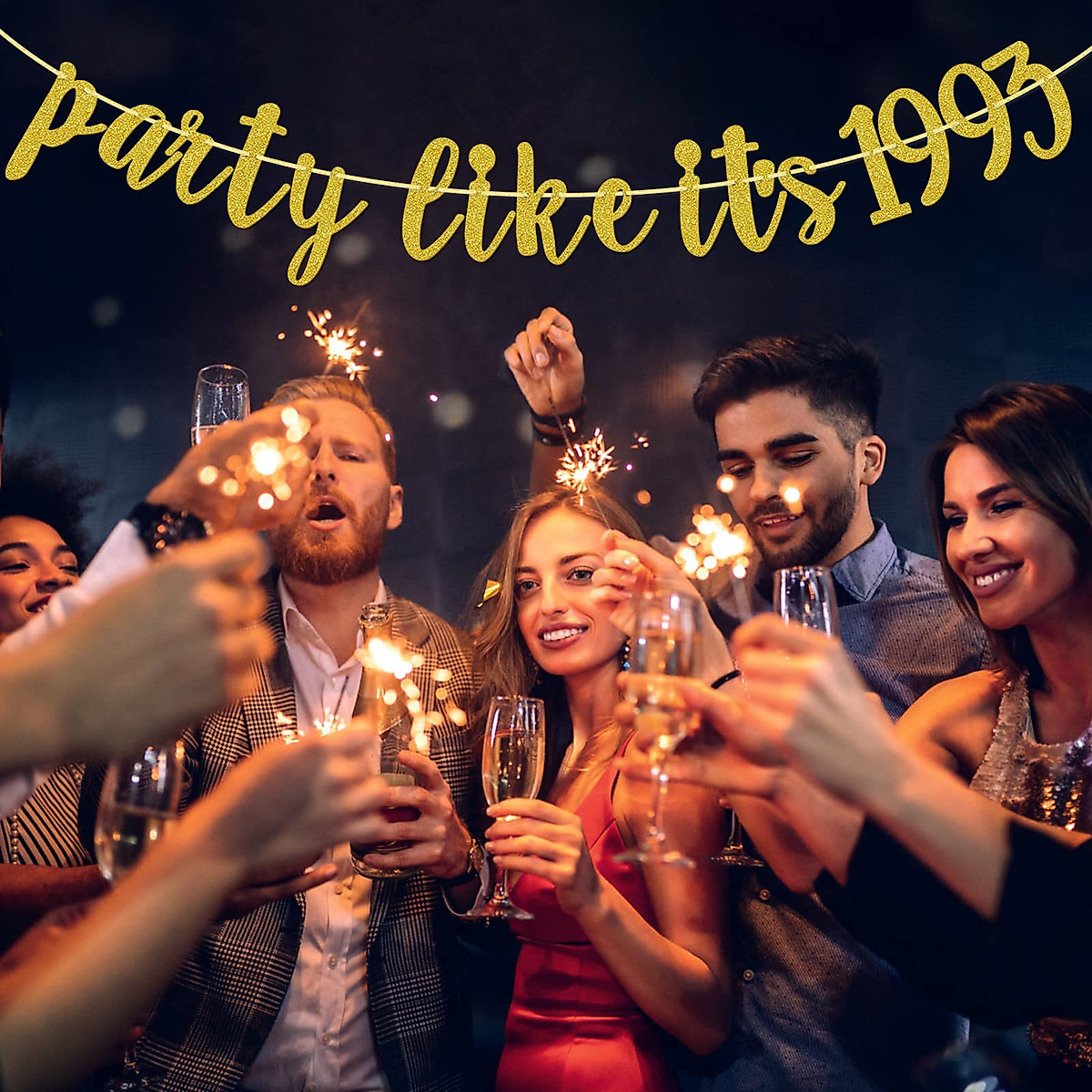 Party Like It's 1993 Banner, 31th Birthday Anniversary Party Decorations, Back in 1993 Birthday Decor, Pre-Strung, Gold Glitter