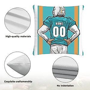 Onemiliayears Football Team Custom Pillowcass - 18 in 18 in Name & Number Customized Football Style Pillow for Brithday Gift, Super Soft Football Sports Custom Made Pillow Cover for Men （Miami Blue）