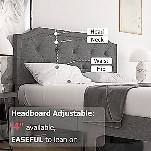 Einfach Bed Frame Queen Size, Upholstered Platform Bed with Sturdy Wood Slat Support, No Box Spring Needed, Easy Assembly, Light Grey