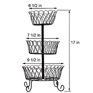 Trenton Gifts Three Tier Wire Basket | Black | Great For Fruits, Vegetable & More