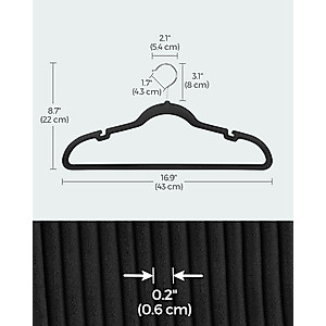 SONGMICS Velvet Hangers 60 Pack, Non-Slip Clothes Hangers, Suit Hangers with Shoulder Notches, Pants Bar, 360° Swivel Hook, Space-Saving, for Closet, Ink Black UCRF030B01