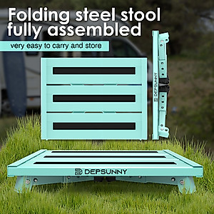 DEPSUNNY Adjustable Height Aluminum RV Step, Stable Foldable Platform Step Stool, Supports Up to 1,000 lb, Non-Slip Rubber Feet and Platform Mat, Easy to Carry (Green)