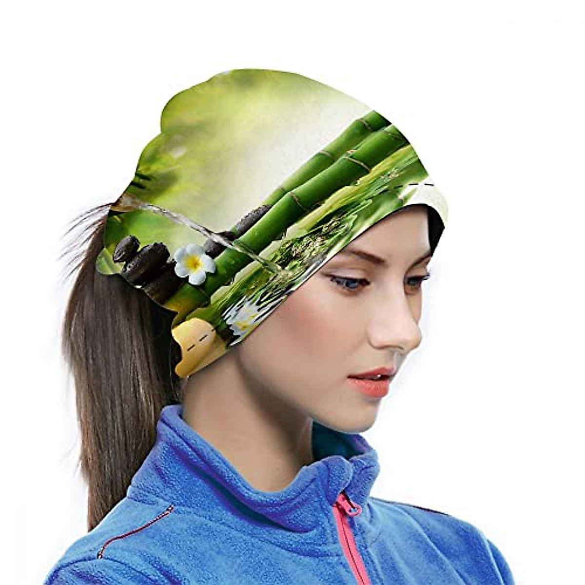 WONDERTIFY Spa Neck Warmer Meditation Bamboo Stalks Candle Basalt Stones Flow Water Theraphy Relaxing Men Women Windproof Neck Gaiter Cold Weather Balaclava Ski Tube Scarf Green Yellow