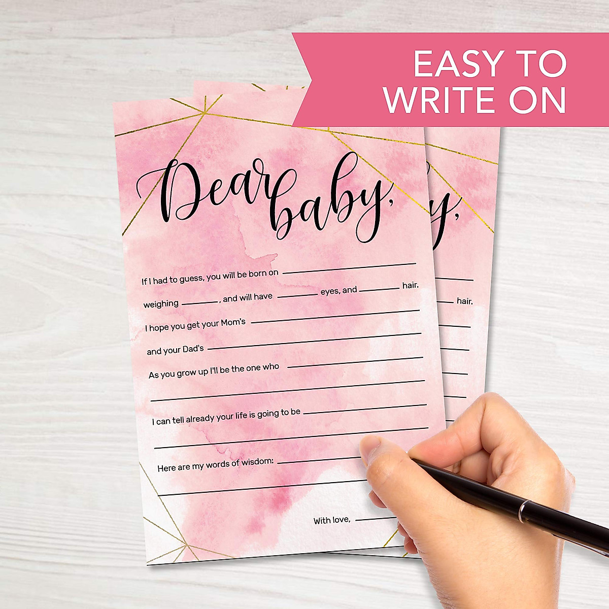 30 Pack Baby Shower Advice Cards. Watercolor Baby Shower Games. Baby Prediction and Advice Cards for Girl Baby Shower.