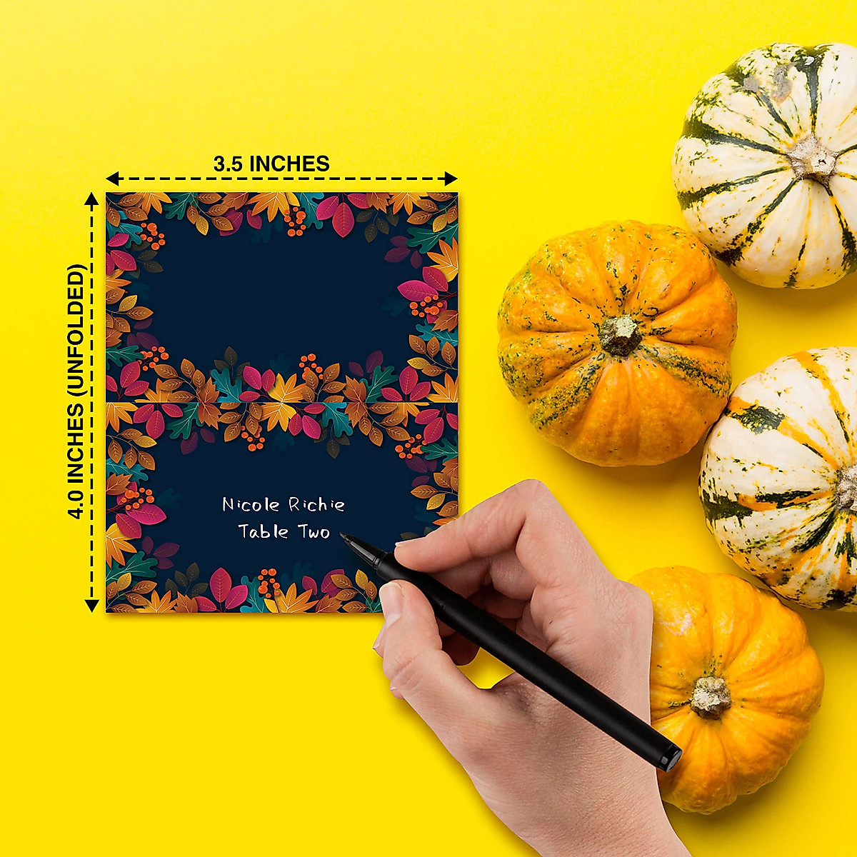 Fall Thanksgiving Table Place Cards, Orange Pumpkin Blank Seating Place Card for Table, 25 Pack Buffet Food Tent Labels, Double Design Name Cards, Thanksgiving Day Party Decorations(07)