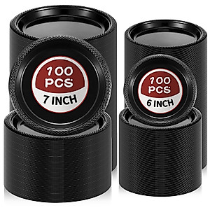 200 Pieces Black Plastic Plates Bulk Disposable Round Plates Black Party Supplies 6 Inch 7 Inch Plates Set for Salad Dessert Cake Home Birthday Wedding Party Event Picnic Dinner BBQ Plates Pack