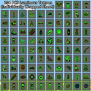 Partywind 408 PCS Temporary Tattoos for Kids, Glow and Glitter Fake Tattoo Stickers for Boys Girls Party Supplies Favors, Cute Goodie Bag Stuffers Gifts for Children (Individually Wrapped Sheet)