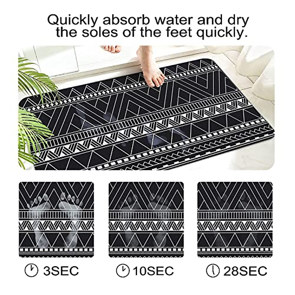 Boho Diatomaceous Earth Bath Mat Rug-Rubber Non Slip Quick Dry Super Absorbent Thin Bathroom Rugs Fit Under Door Shower Rug for in Front of Bathtub,Shower Room,Sink ( 17" L x 27" W Rectangle)