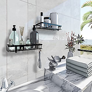 GYSHICAI Shower Caddy Shelf Rack 2Pack, Black Shower Caddy Racks for Inside Shower, Self Adhesive Shower Shelves Bathroom Wall Mount with Hooks, Shower Storage Shampoo Holder Organizer for Rv Steel