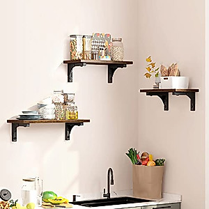 EZFurni Floating Shelves Wood for Wall,Set of 3 Rustic Floating Shelves for Storage,Wider Shelving Wall Mounted for Kitchen, Bedroom, Bathroom,Brown