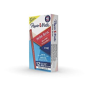 Paper Mate Write Bros. Ballpoint Pens, Fine Point, Red Ink, 1-Dozen