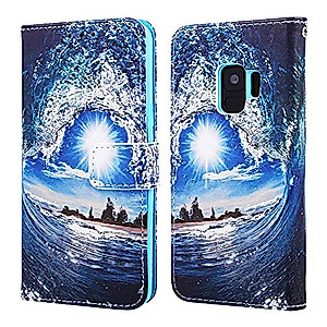 ONV Galaxy S9 Case - Painted Pattern Leather Phone Case for Samsung Galaxy S9 Wallet Case with Card Slots for Samsung Galaxy S9 Flip Cover [Animal] - Sun