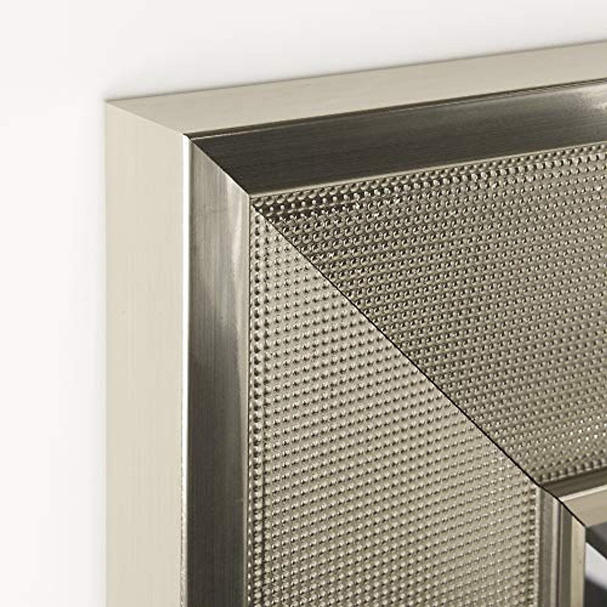 Head West Brushed Nickel Pave Textured Rectangular Framed Wall Vanity Mirror - Rustic Beveled-Edge Bathroom Mirror with 4 D-Ring Hangers for Vertical & Horizontal Placement - 29"x35"