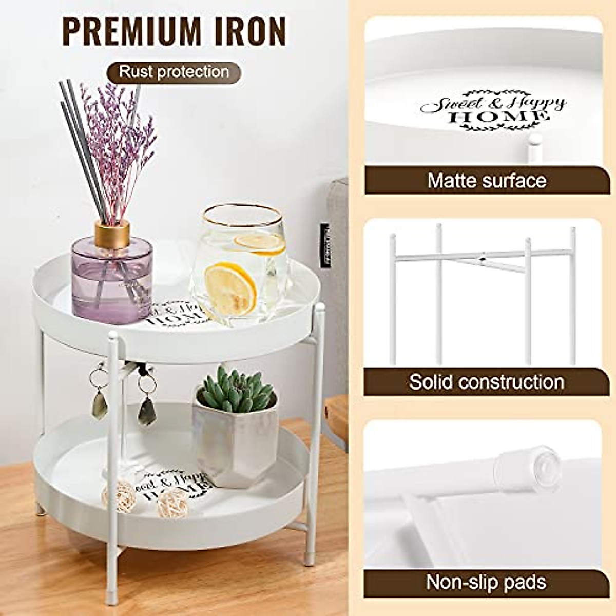 Lewondr 2-Tier Bathroom Countertop Organizer, Cosmetic & Makeup Storage Standing Shelf Kitchen Spice Rack, Vanity Tray, Multi-Use Countertop Standing Rack for Bathroom Kitchen Office - White(Round)