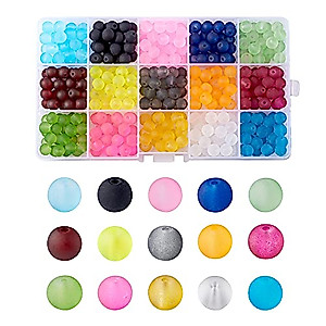 KISSITTY 400pcs/box 8mm 15 Color Frosted Glass Round Beads Set for Jewelry Craft Making Summer Beach Home Decor with Container