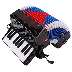 Accordion 17 Key Piano Accordion 8 Bass with Straps Beginner Educational Accordion Musical Instrument Hand Keyboard Rhythm Training Spring Instrument for Beginner