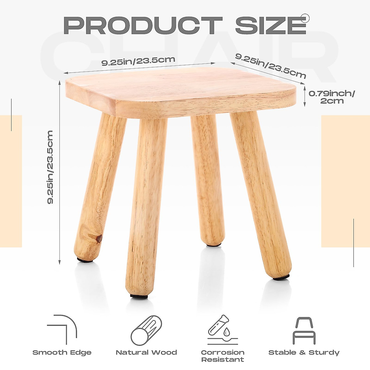 Vercraft 4 Pack Wooden Step Stool, 11 Inch Footstool Wooden Solid Chairs Matched Sensory Table Square Sitting Stool with Assembled Four-Legged for Adults Playroom Bathroom