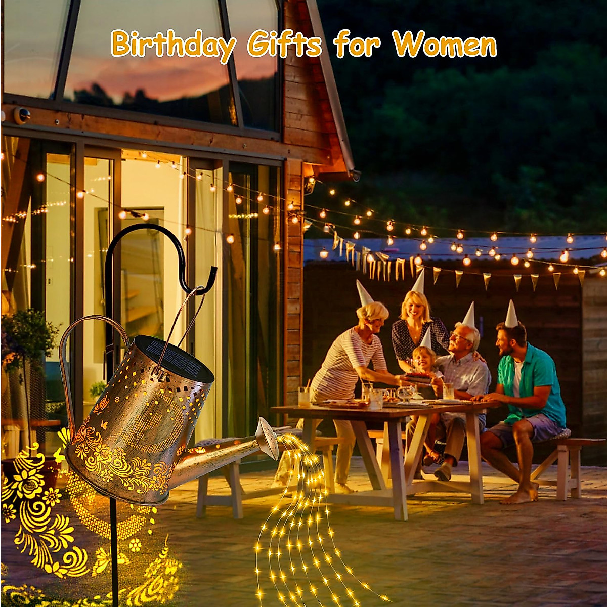 YJFWAL Solar Watering can with Lights, Unique Gifts for Mom Grandma Women Birthday, Waterproof Gardening Gifts Watering Can with Cascading Lights Outdoor Decor for Garden Patio Yard Pathway Backyard