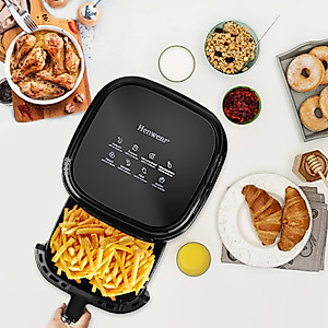 Henwenr Air Fryer 6 QT Airfryer Digital Air Fryer 8 Preset Menus Hot Air Fryer Cooker with Adjustable Temperature Control 30 Minute Timer Auto Shut Off Nonstick Tray ,1350W Air Fryer Black…