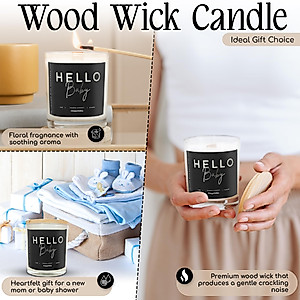 Hello Baby, Crackling Wood Wick, Scented Candle Gift. Heartfelt Present for New Mom, Baby Shower, or Thoughtful Gift Someone Special. Lavender Scent, Natural Soy Wax.