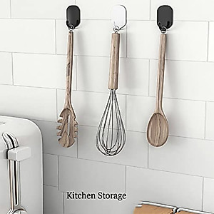 BANRIXIAN 10Pack Self-Adhesive Hooks Heavy Duty Hooks Wall Window Kitchen Behind Door Bathroom (Black White) (Black)