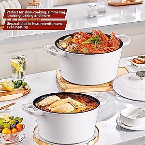 AILIBOO Enameled Cast Iron Dutch Oven - 4 Qt Dutch Oven Pot with Lid, Long-Lasting Enamel Dutch Oven for Bread Baking, Non-Stick Bread Dutch Oven, Enamel Cast Iron Cookware - White Dutch Oven 4 Quart