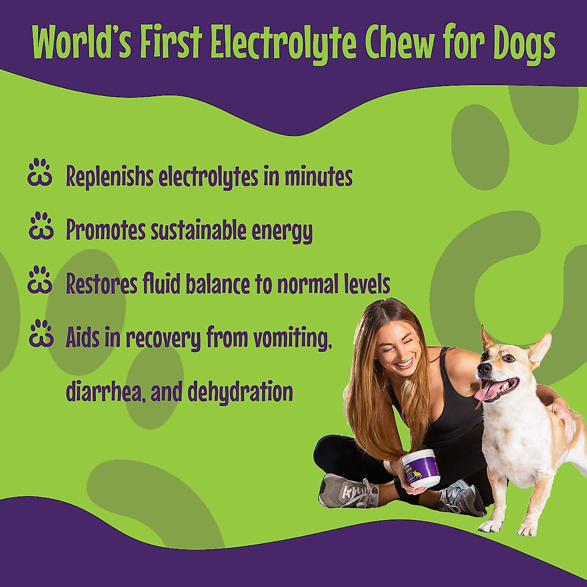 Pawlific Electrolyte Chews for Dogs- Superior Pet Hydration Support, Anti-Diarrhea, and Dog Vitamins | All-Natural Ingredients, Made in the USA | 3-Month Supply for Active Dogs