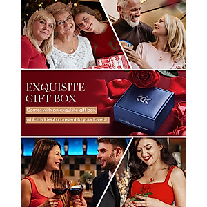 CDE Love Heart Pendant Necklaces for Women Silver Tone Rose Gold Tone Birthstone Christmas Jewelry Gifts for Women Birthday/Anniversary Day/Valentine's Day (Crystals, Rose Gold Plated-01 & 07-January & July Ruby Red Siam Garnet)