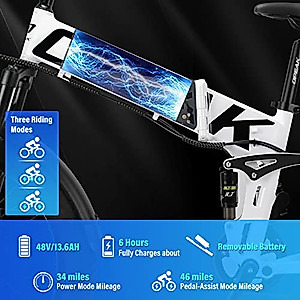 OPEAK Electric Bike for Adults Electric Mountain Bicycke with 750W High Speed Motor, 48V 12Ah Removeable Battery, E-Bike with 8 Speed Gear, 26'' x 4'' Fat Tire Suspension Fork (UNIK - White)