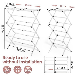 APEXCHASER Clothes Drying Rack, 3-Tier Laundry Drying Rack for Clothes, Expandable Metal Clothing Dryer, Collapsible Towel Rack, Air Drying Rack, White