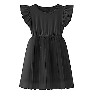 JNKLWPJS Girls Tutu Dress Toddler Ruffle Sleeve Princess Party Tulle Sundress Black 100CM