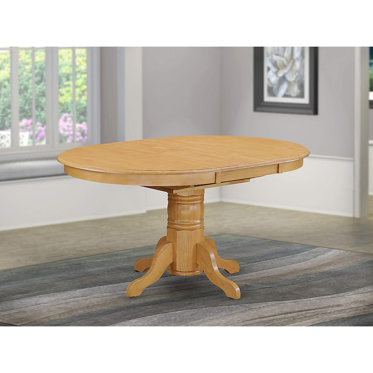 East West Furniture AVT-OAK-TP Avon Modern Kitchen Table - an Oval Dining Table Top with Butterfly Leaf & Pedestal Base, 42x60 Inch, Oak