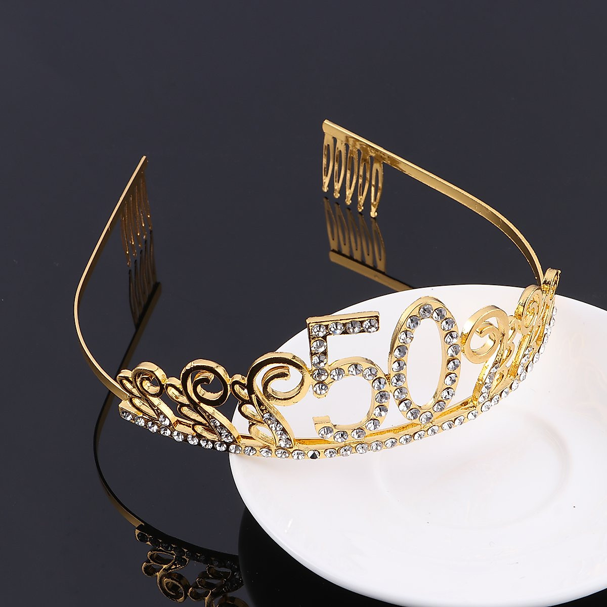 50th Birthday Tiara,Crystal Glitter Birthday Tiara Crown with Side Comb Princess Headband Party Supplies for Women